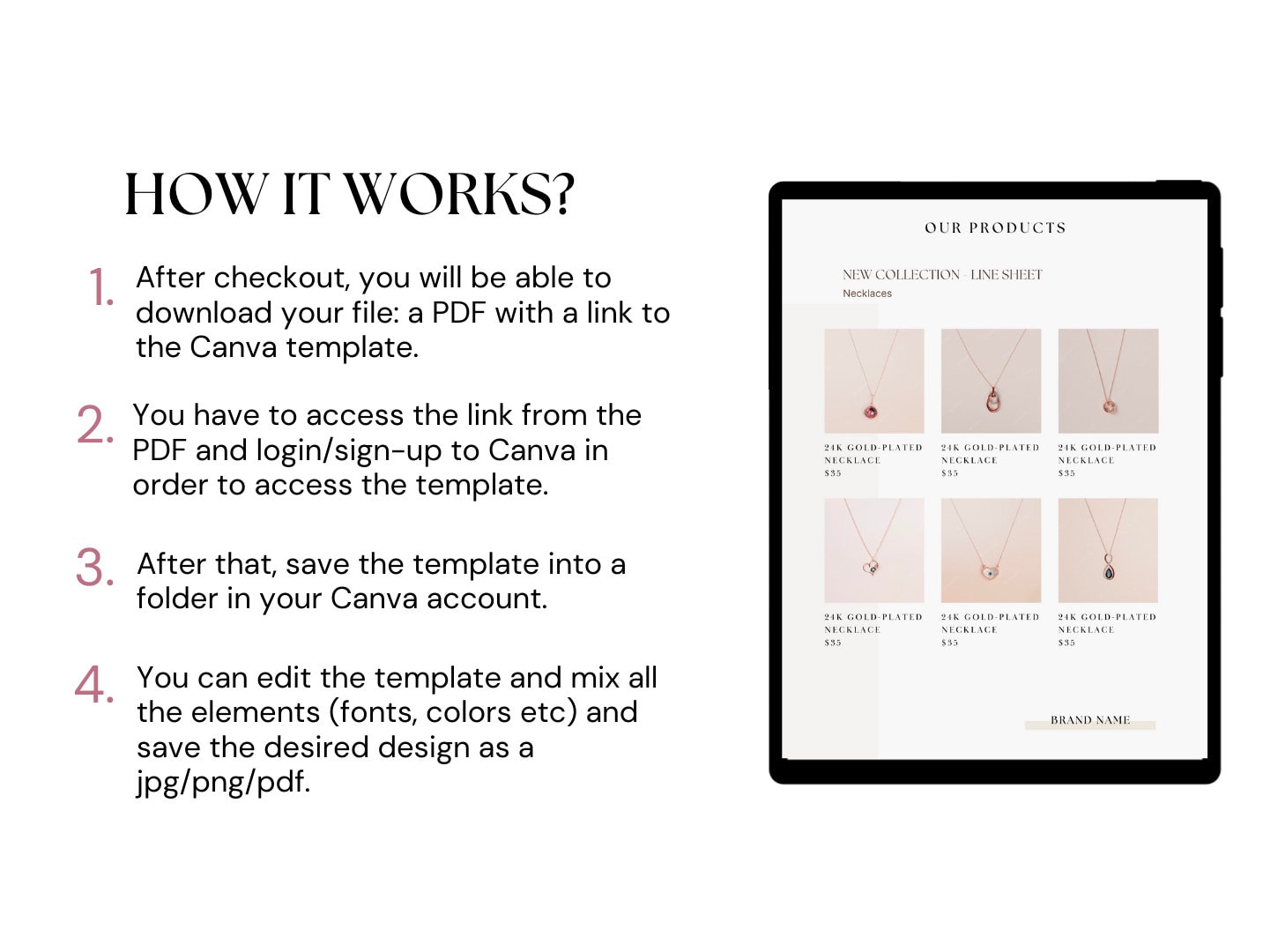 Jewelry Line Sheet Digital Template, Wholesale Line Sheet Canva ...