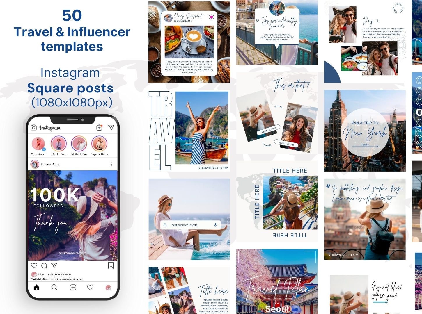 100 Travel Instagram Templates | Instagram Post and Story | Influencer ...