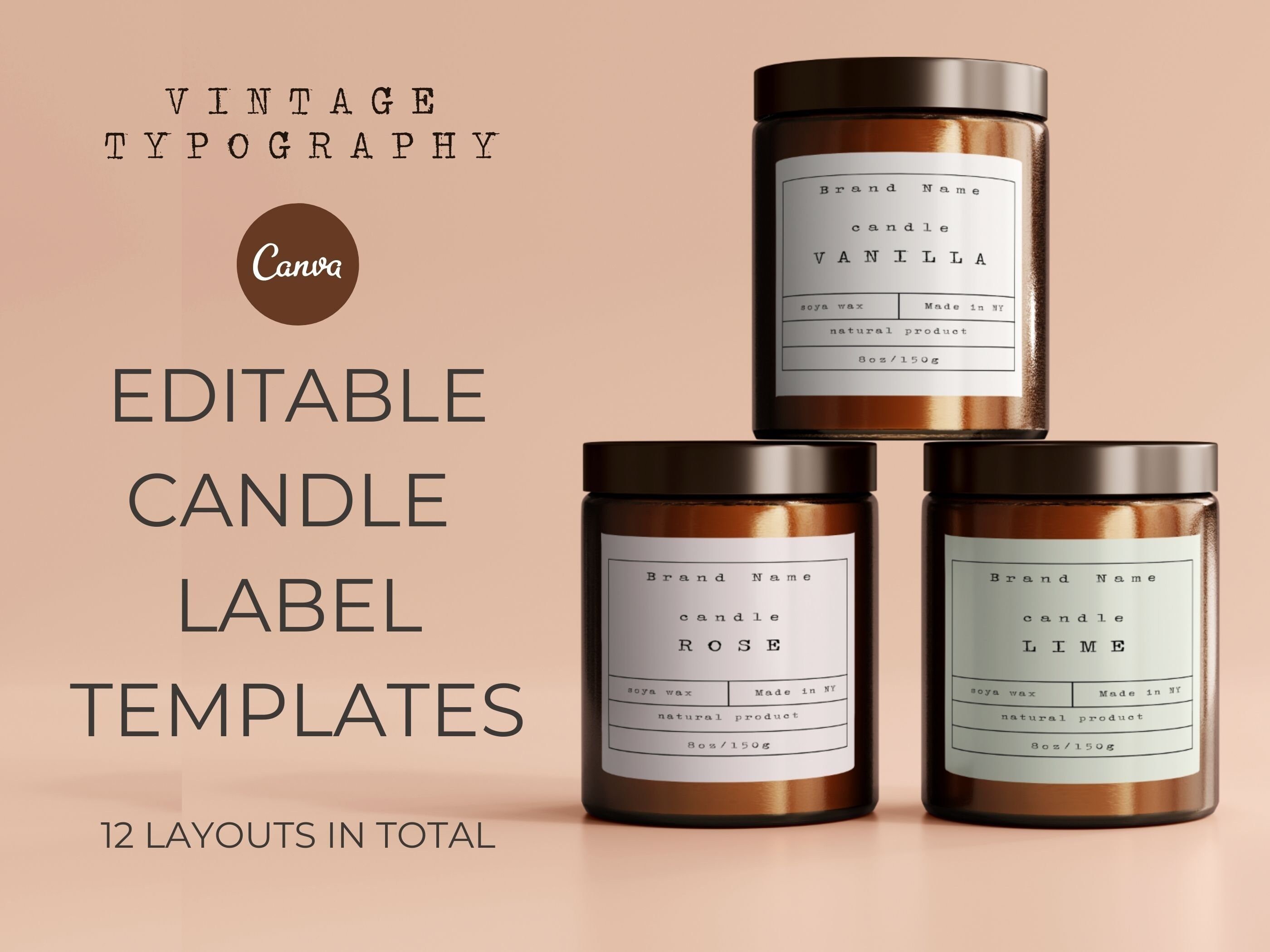 Candle Label Template Canva, Candle Label Typography Vintage ...