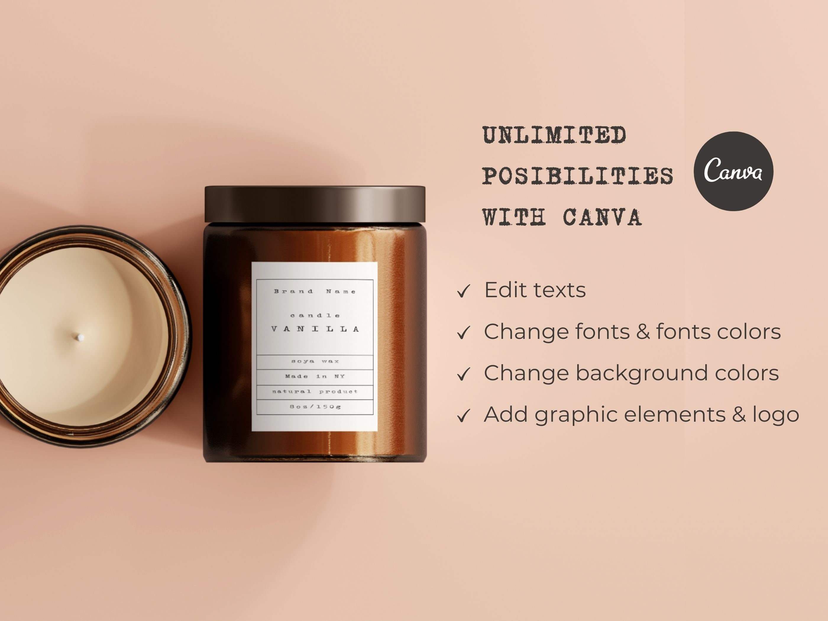 Candle Label Template Canva, Candle Label Typography Vintage ...