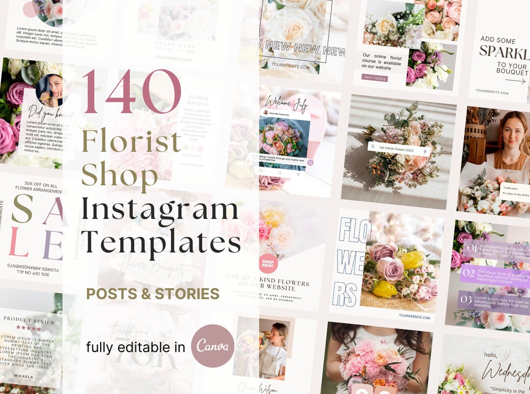 140 Florist Instagram Templates, Pastel Flower Shop, Editable Canva ...