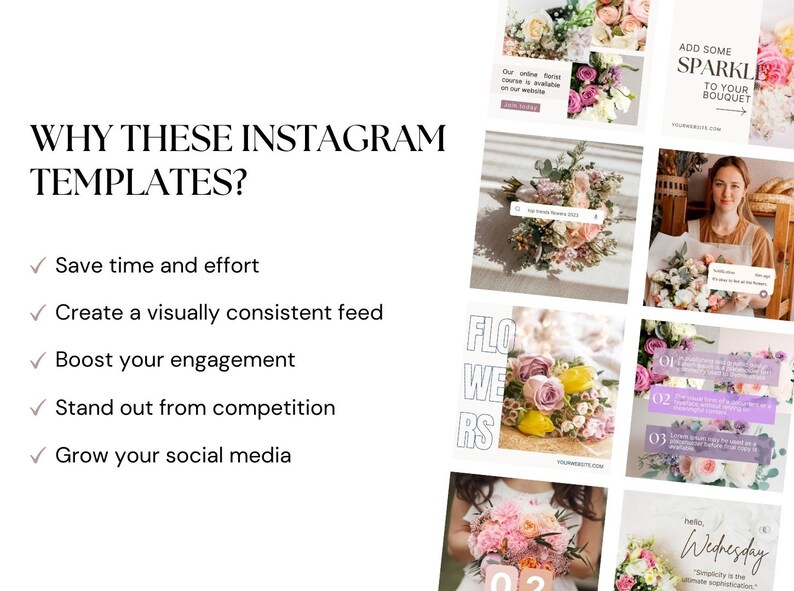 140 Florist Instagram Templates, Pastel Flower Shop, Editable Canva ...