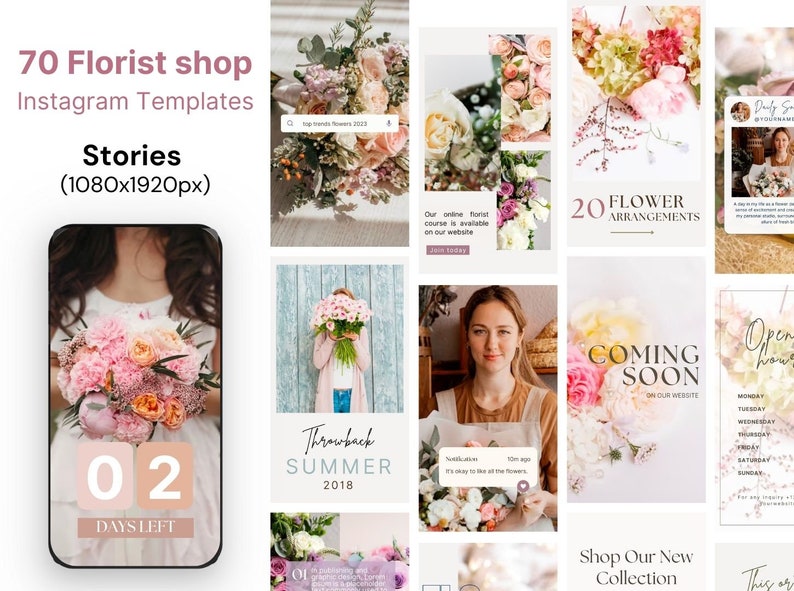 140 Florist Instagram Template, Flower Post Story, Pastel Flower Shop ...