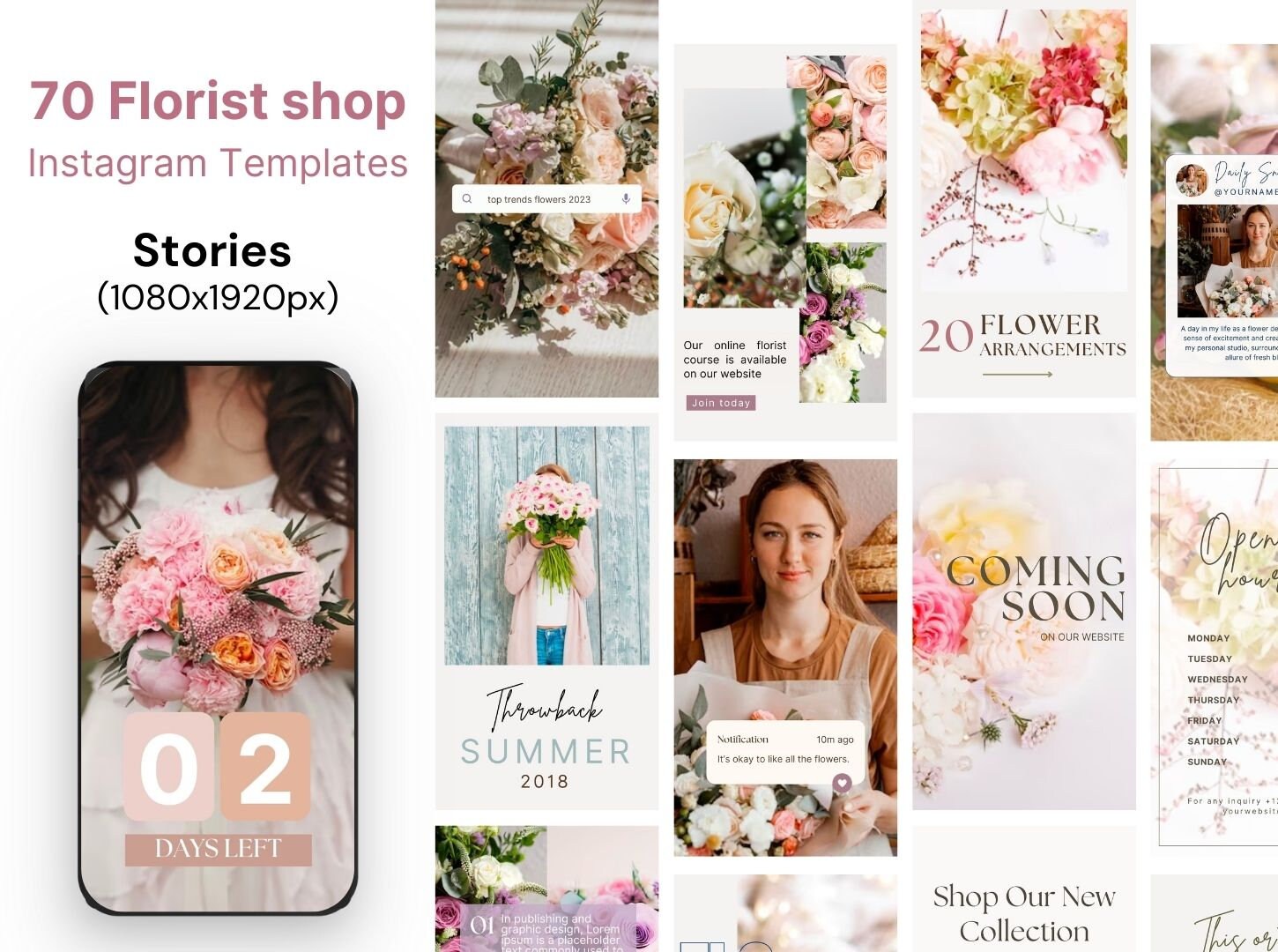 140 Florist Instagram Templates, Pastel Flower Shop, Editable Canva ...
