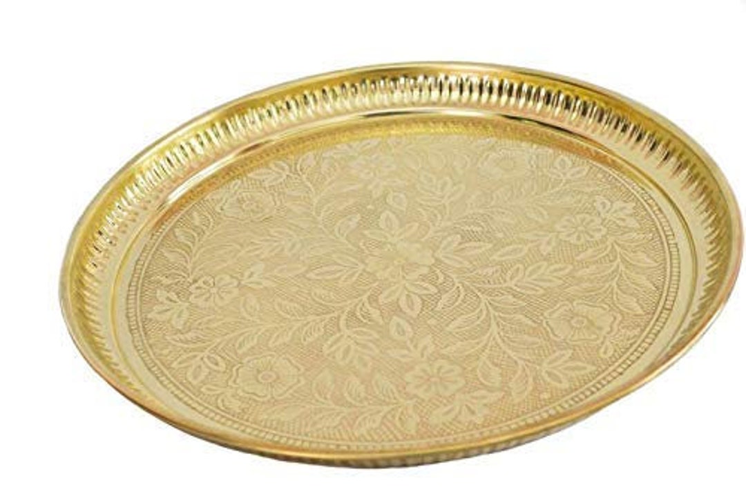 Pujasamadhaan Brass Plate for Temple Pooja Item Flower Embossed Design ...