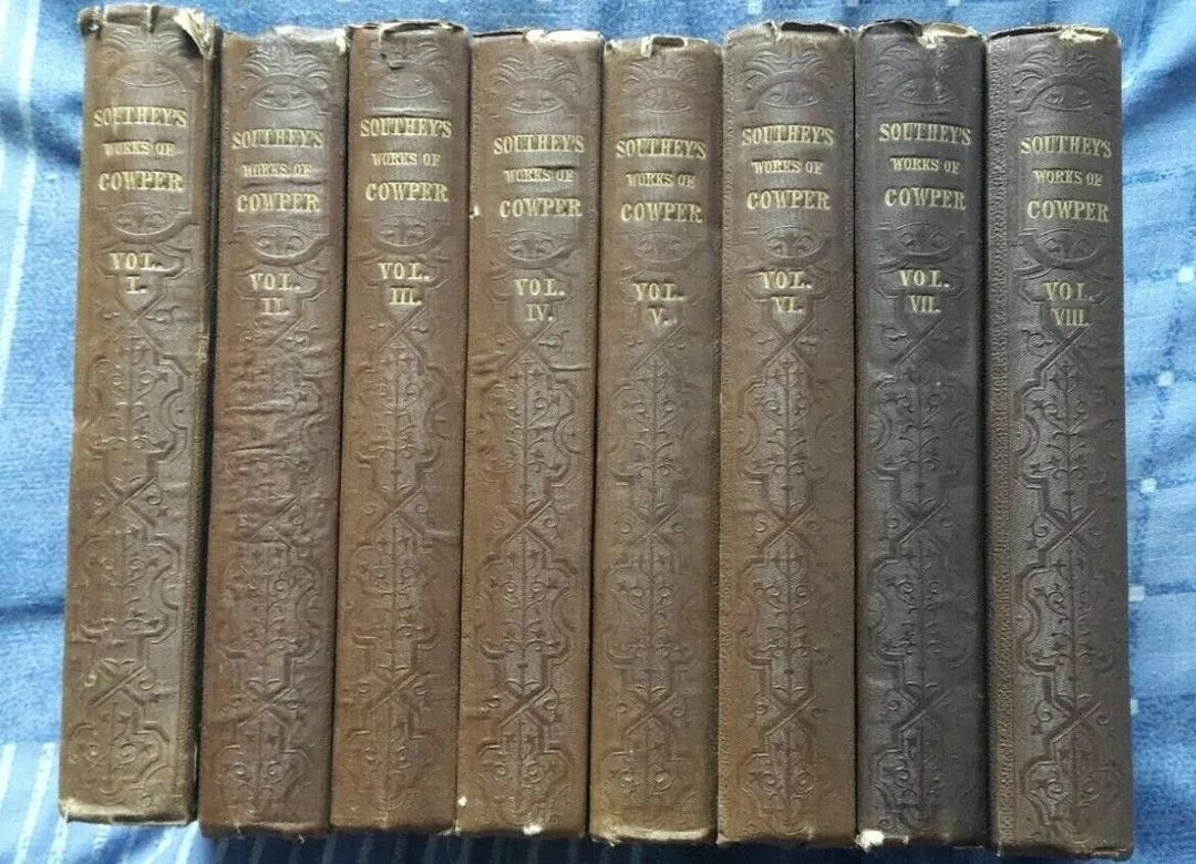 Robert Southey's Works of William Cowper Volumes I-VIII, First Edition ...