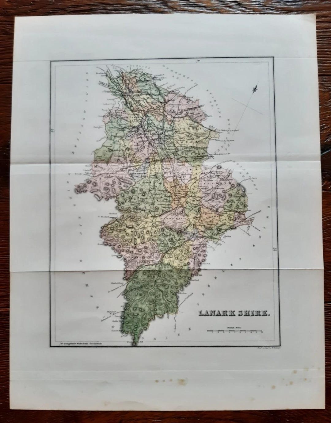 An Antique Map of Lanark Shire, Scotland, a Chromolithograph Originally ...
