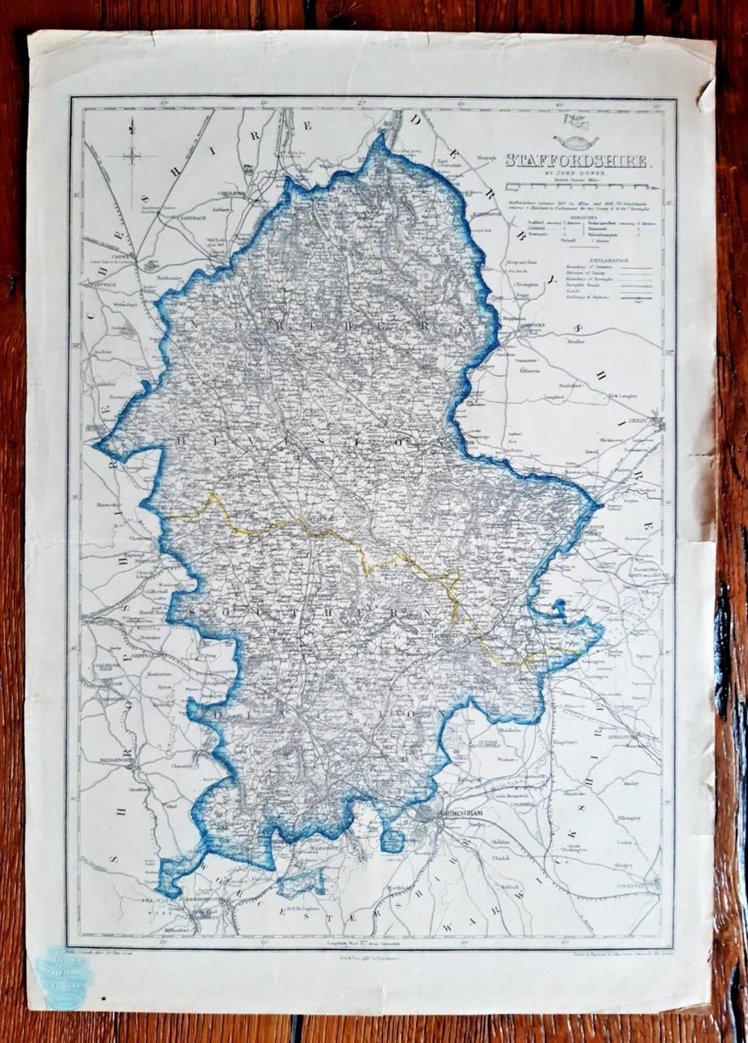 Antique Map: Staffordshire, England by John Dower, From the Ordnance ...