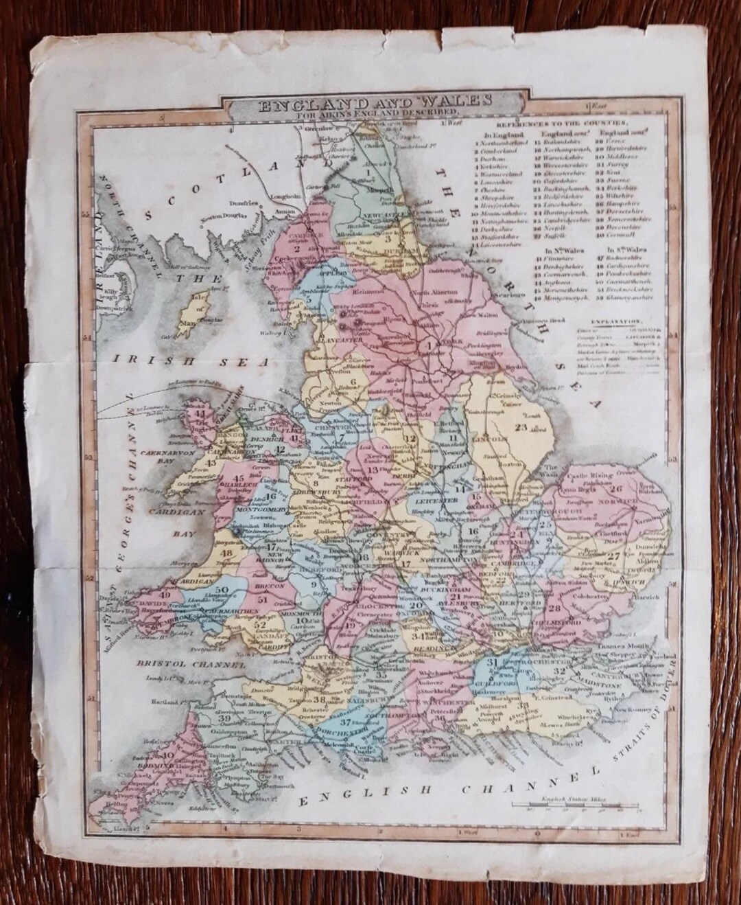 An Antique Map of England and Wales, Taken From 'england Described' by ...