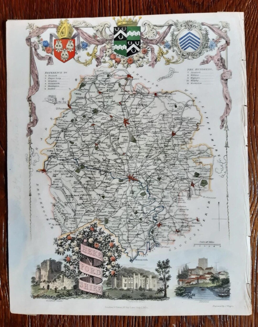 An Antique Map of Herefordshire, England, Drawn and Engraved by William ...