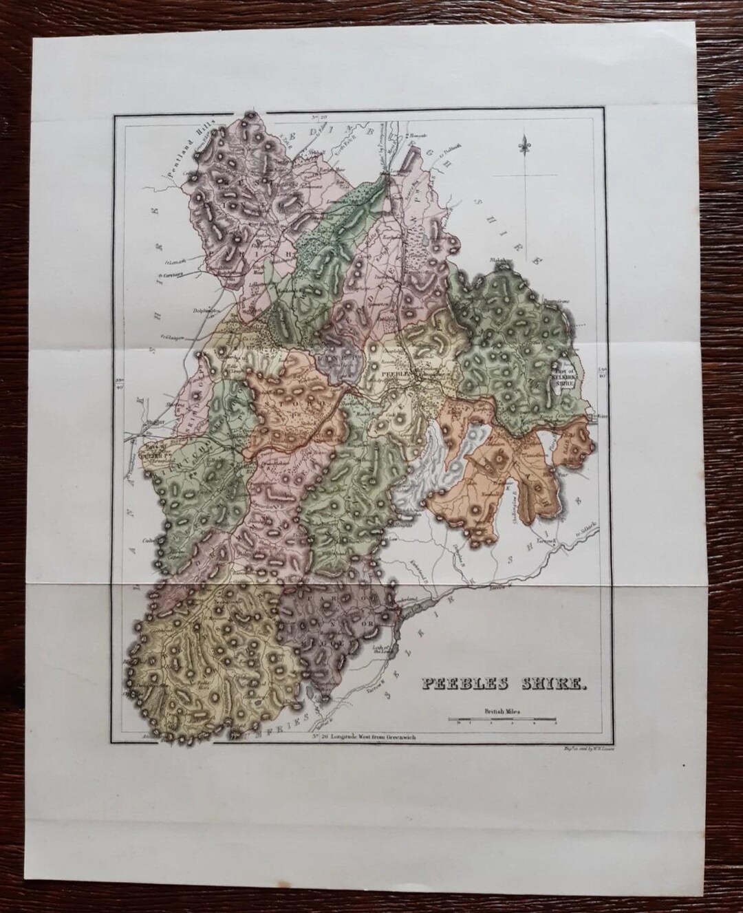 An Antique Map of Peebles Shire, Scotland, a Chromolithograph ...