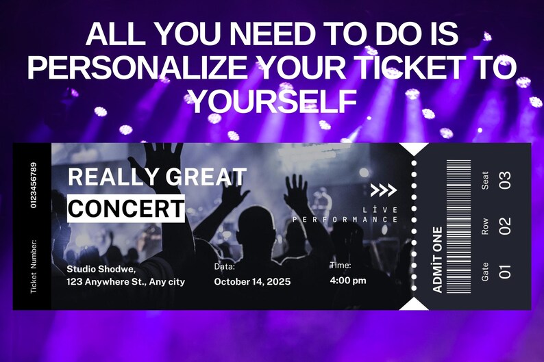 Editable Concert Ticket Canva Template, Printable Event Ticket, Custom Concert Ticket Invitation ...