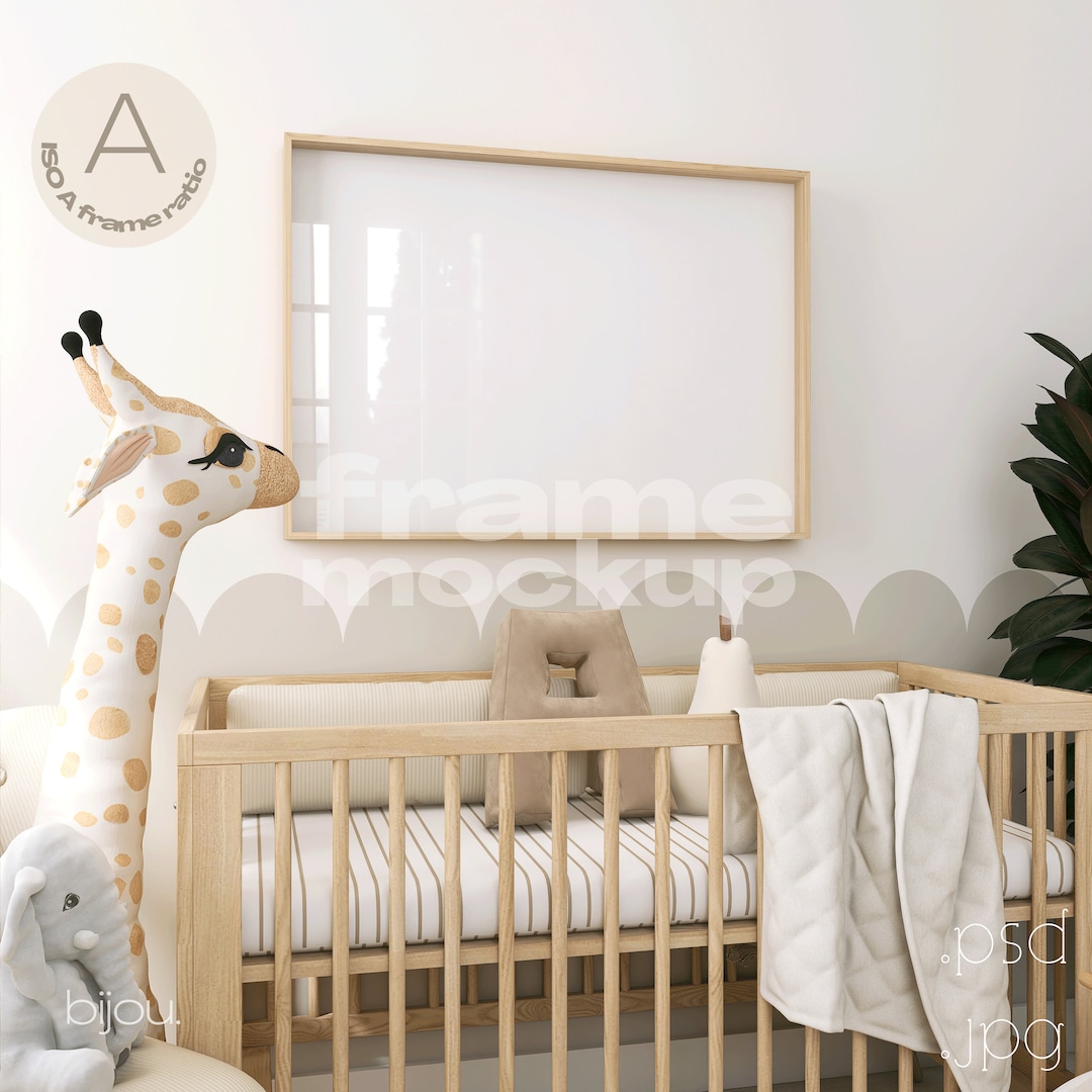 Boho Neutral Kids Room Nursery Frame Mockup PSD Baby Landscape Frame ...
