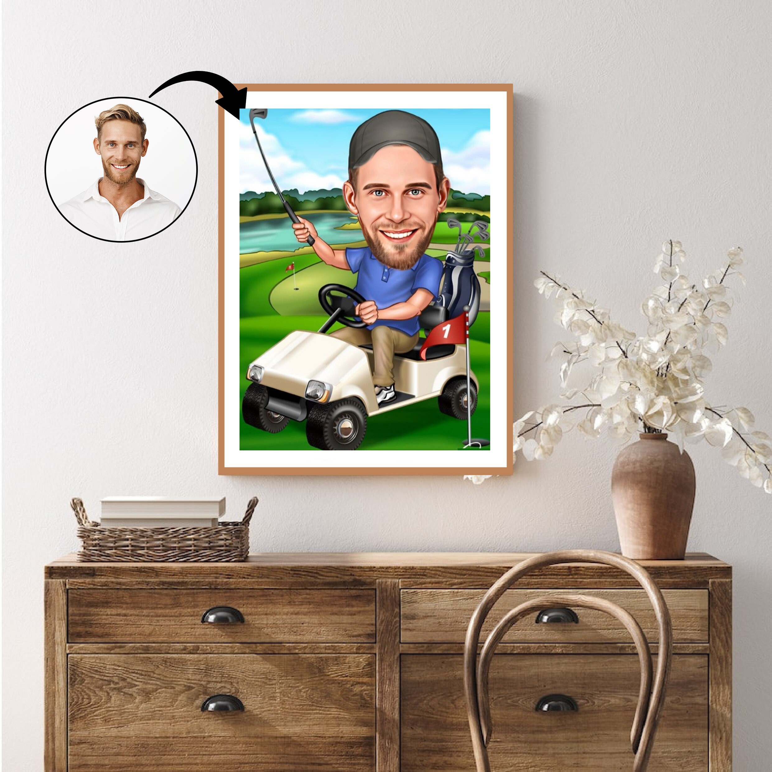 Personalized Caricature Golf Art Custom Portrait - Etsy