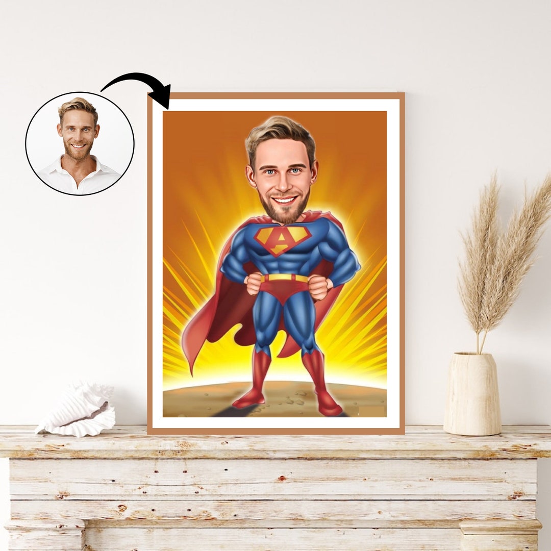 Custom Superhero Caricature: Personalized Hero Portrait Illustration ...
