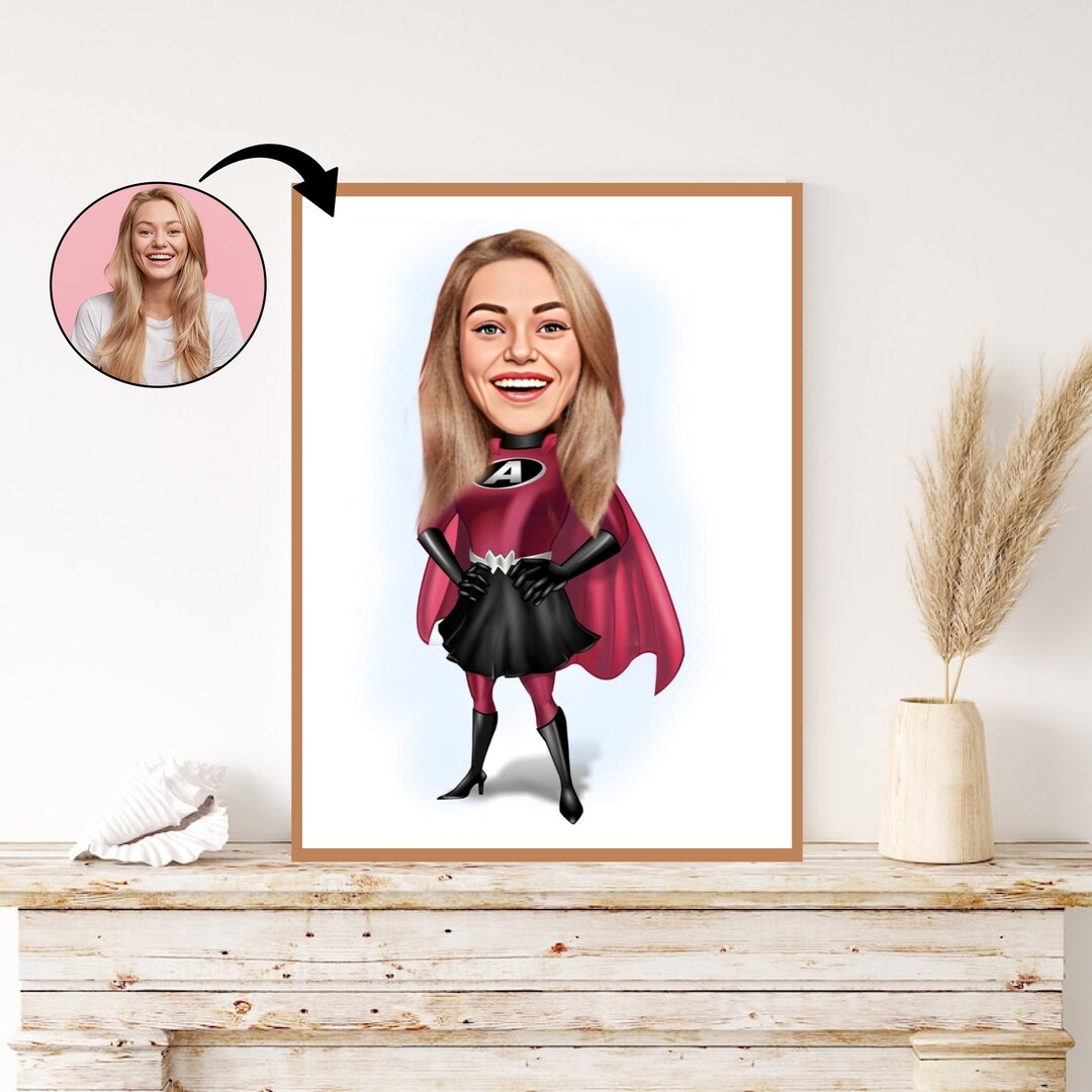 Custom Superhero Caricature: Personalized Hero Portrait Illustration ...