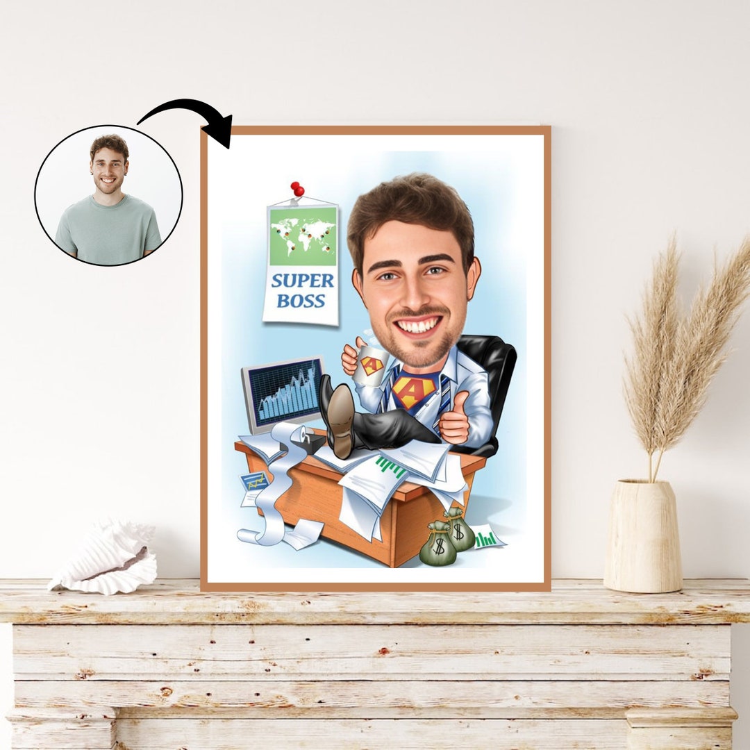 Personalized Cartoon Portrait, Boss Gift Idea, Digital Download Art ...