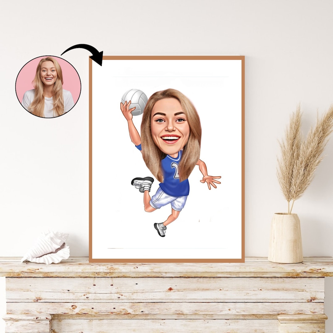 Custom Woman Handball Player Caricature - Personalized Athletic ...