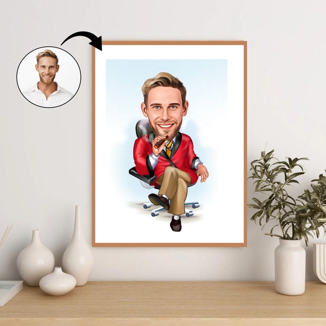 Custom Boss Man With Cigar Caricature Personalized Executive Portrait ...