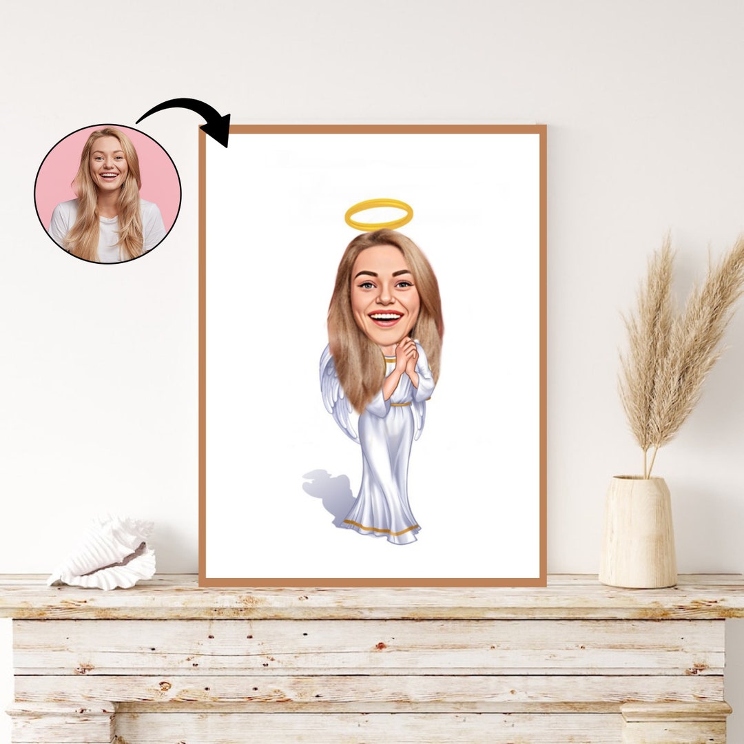 Heavenly Angel Caricature - Personalized Celestial Portrait for Her ...