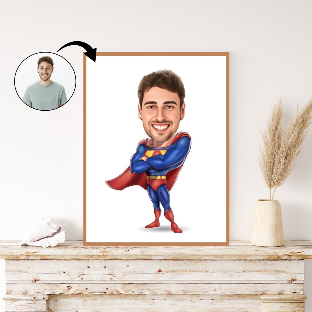 Custom Superhero Caricature: Personalized Hero Portrait Illustration ...