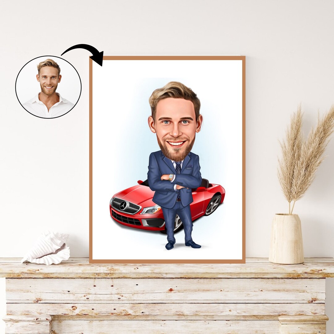 Custom Business Man With Luxury Car Caricature - Personalized Success ...