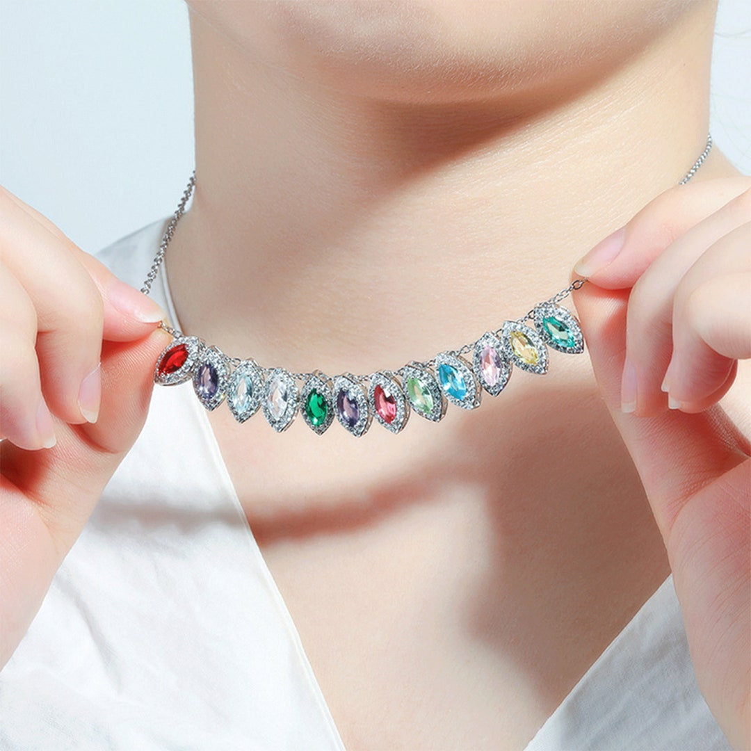 Family Birthstone Necklace,14k Solid Gold Family Birthstone Necklace ...