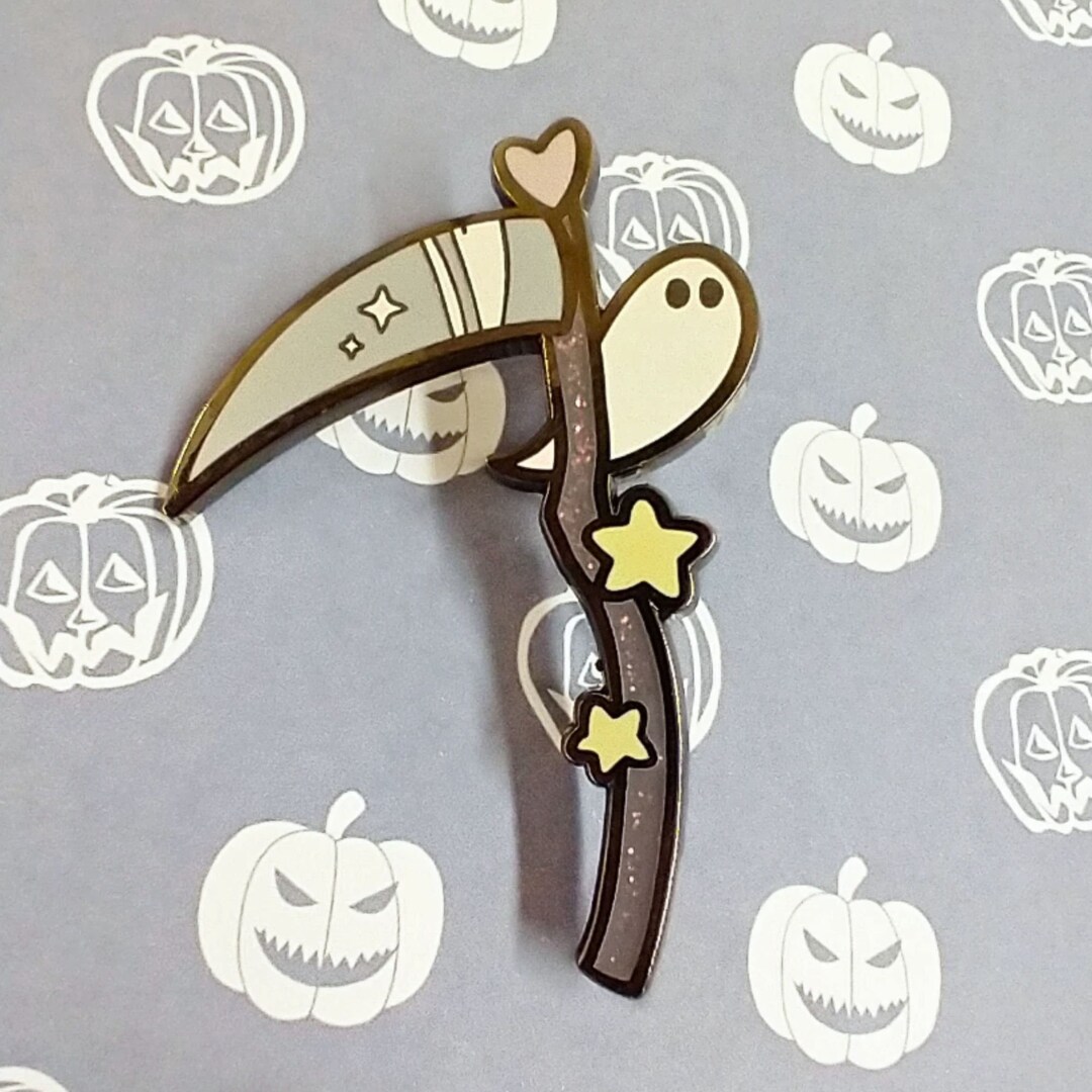 Sparkling Scythes Ghost Enamel Pin, Halloween Enamel Pin, Cute Enamel ...