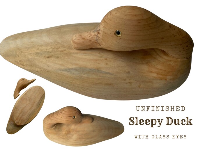 Unfinished Sleepy Duck Decoy With Glass Eyes Pine Carved Ready to Paint ...
