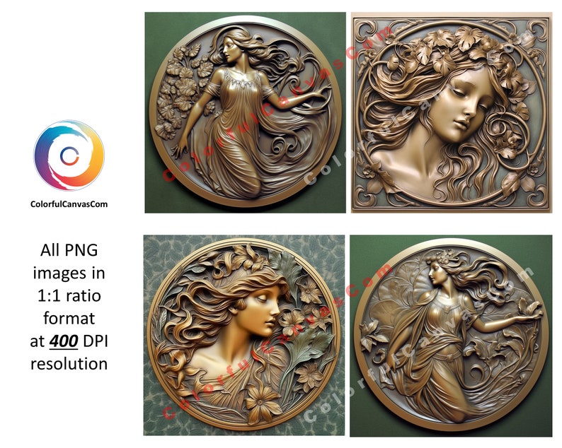 Art Nouveau Forest Nymphs: the Bronze Relief Collection 2 A Set of 8 ...