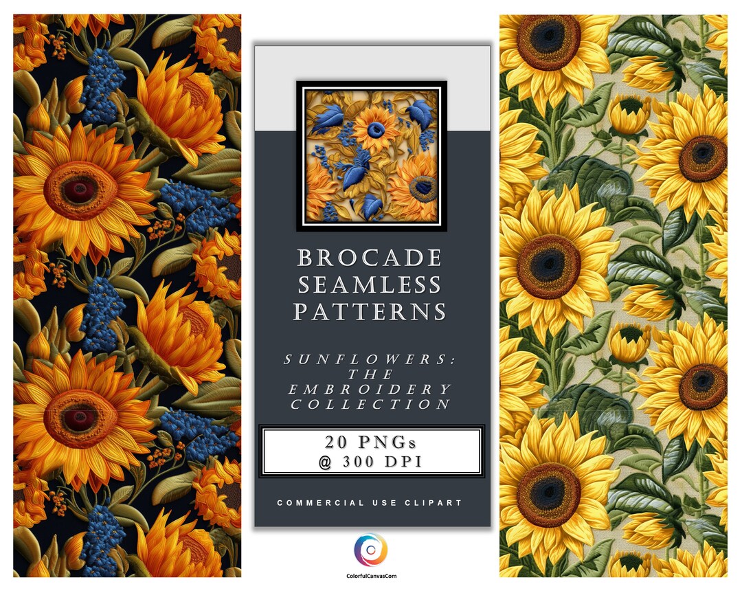 Brocade Seamless Patterns - Sunflowers: the Embroidery Collection - 20 ...
