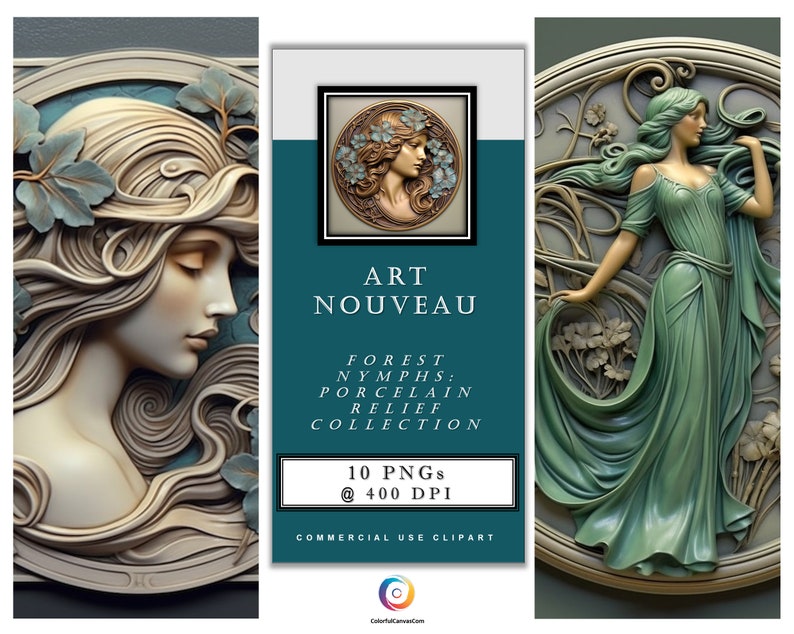 Art Nouveau - Forest Nymphs: Porcelain Relief Collection – A Set of 10 Digital Art Nouveau ...