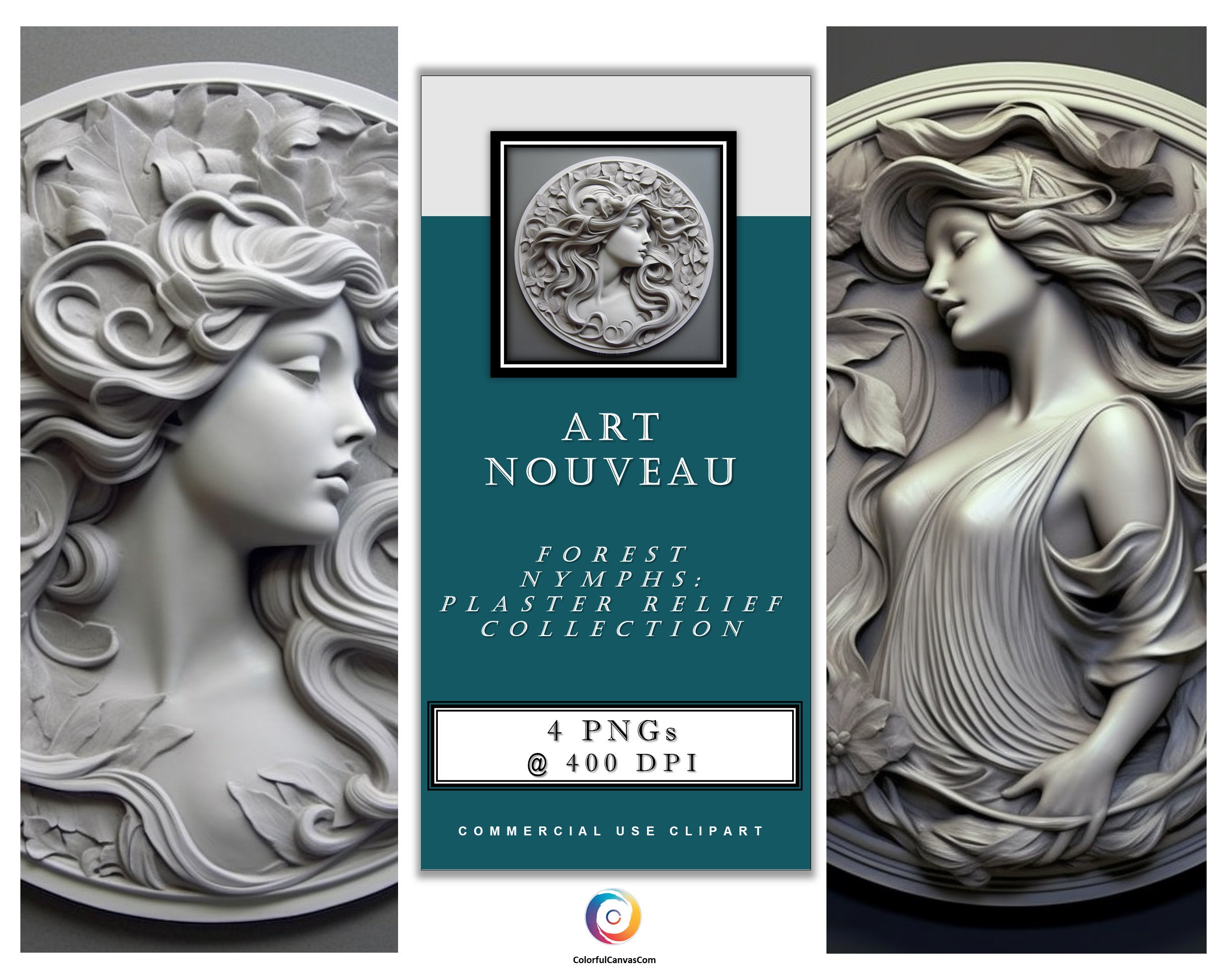 Art Nouveau Forest Nymphs: the Plaster Relief Collection A Set of 4 ...