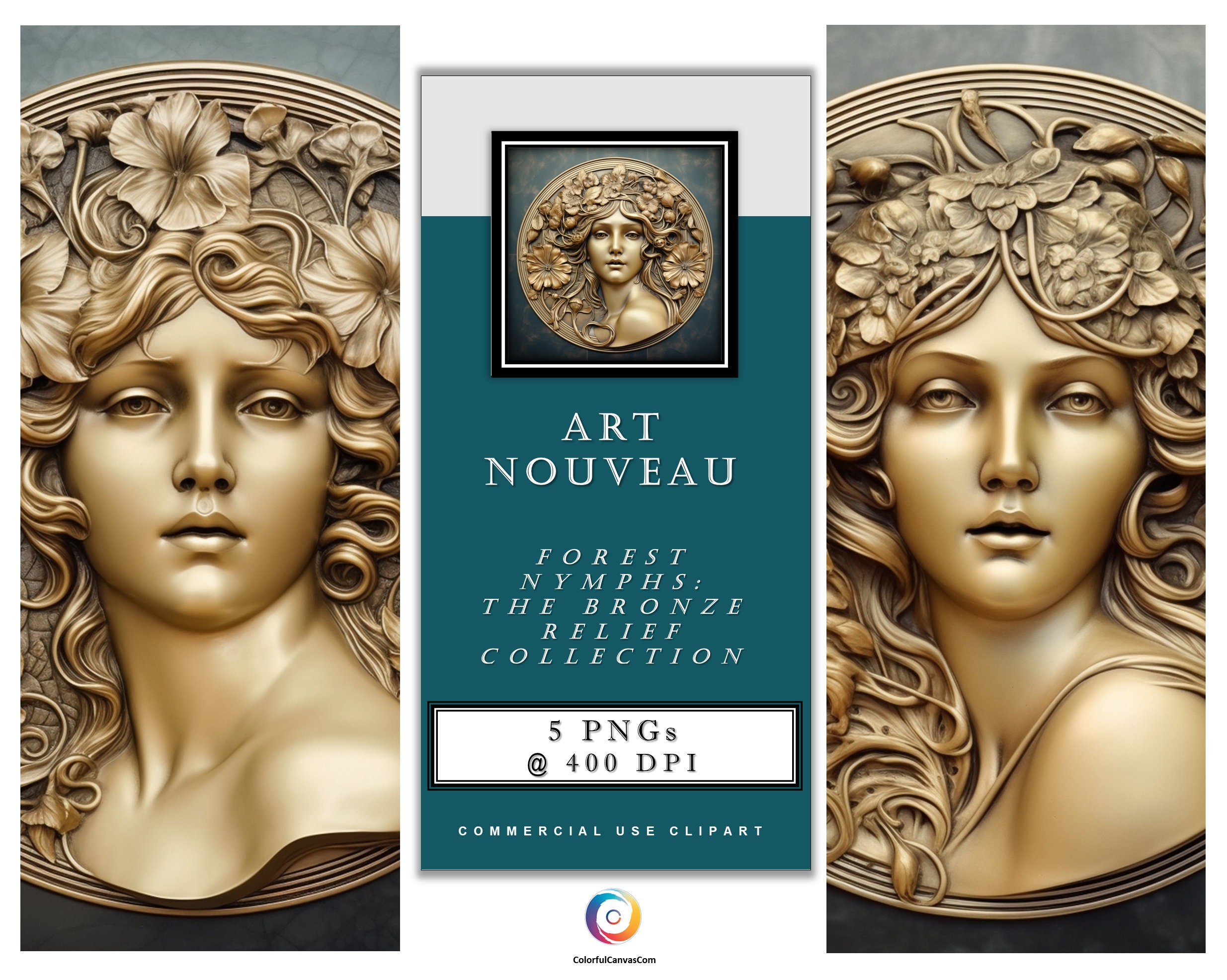 Art Nouveau Forest Nymphs: the Bronze Relief Collection 1 A Set of 5 ...