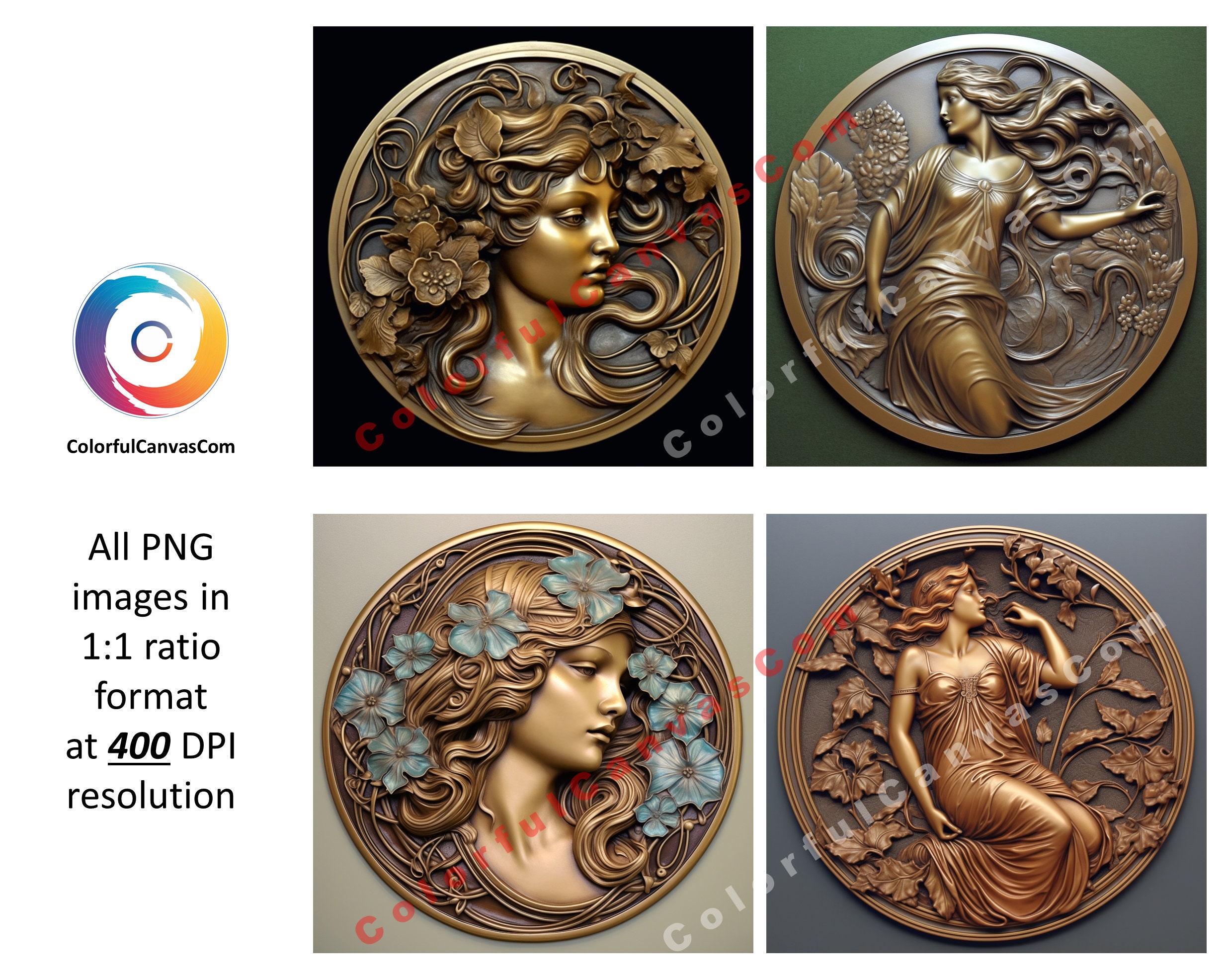 Art Nouveau Forest Nymphs: the Bronze Relief Collection 2 A Set of 8 ...