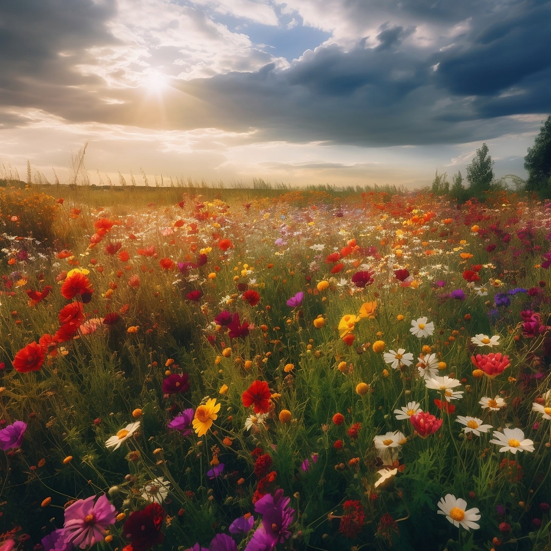 Colorful Flower Field - Etsy