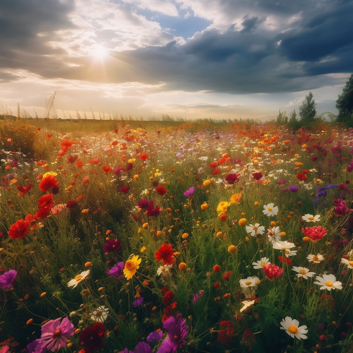 Colorful Flower Field - Etsy