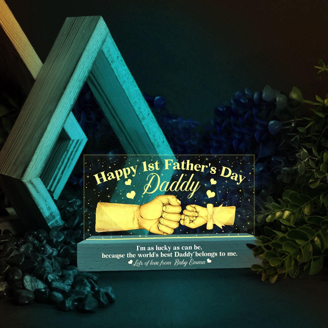 Personalized 1st Father's Day Night Light, Daddy's Team Monochrome Led ...