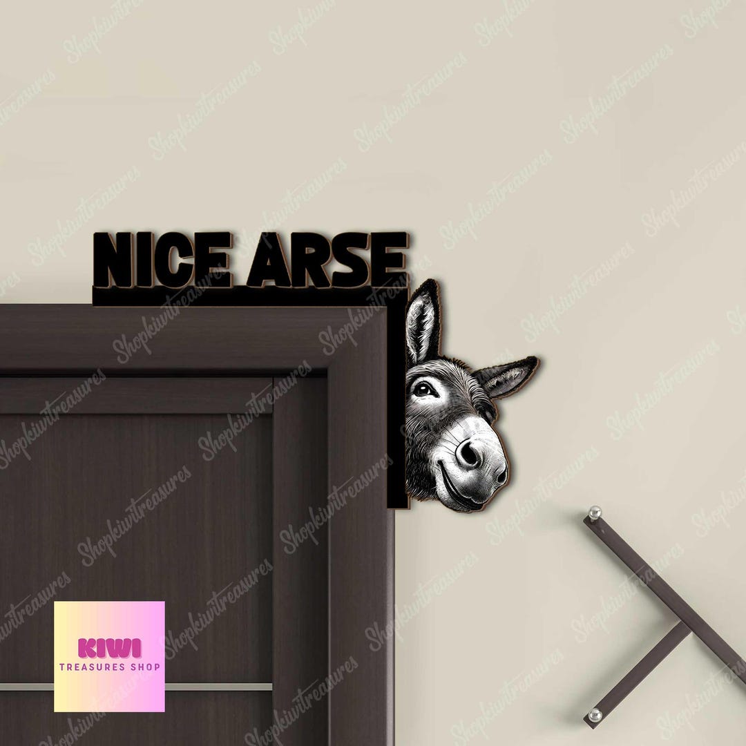 Funny Donkey Nice Arse Wood Door Corner Sign, Peek- A-poo Donkey Corner ...