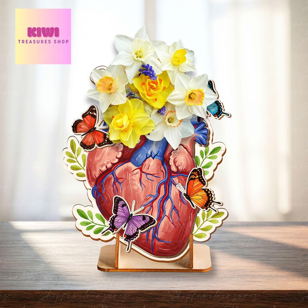 Floral Anatomical Heart Stand Wood Sign, Personalized DIY Hand Picked ...