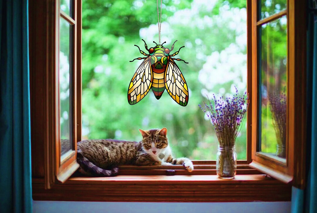 Elegant and Vibrant Cicada ACRYLIC Window Hanging - Brighten Your Space ...