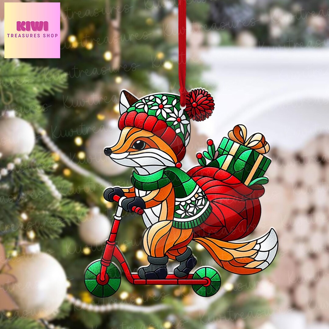 Fox Ride Scooter Christmas Ornament, Fox Ornament, Christmas Gift, Fox ...