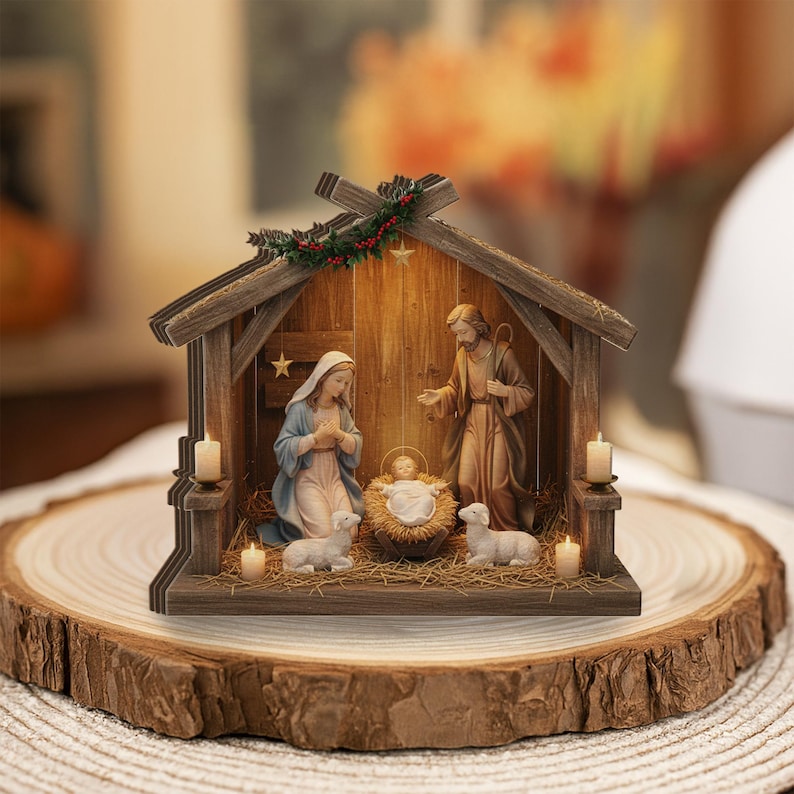 Nativity Scene Wooden Block With Holy Family - Chrisitan Family Gift - Etsy