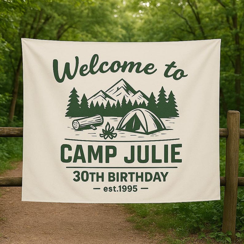 Custom Camp Birthday Tapestry: Rustic Tent Theme Backdrop - Etsy