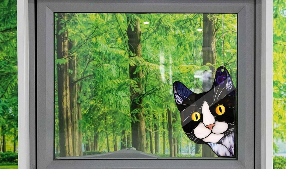 Tuxedo Cat Peeking Acrylic Window Hanging: Cat Lover Gift - Etsy UK
