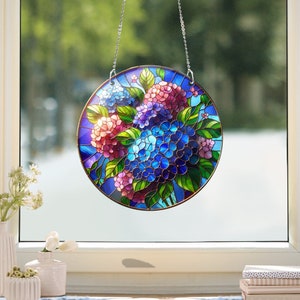 Hydrangea Faux Stained Glass, Hydrangea Acrylic Window Hangings, Mother ...