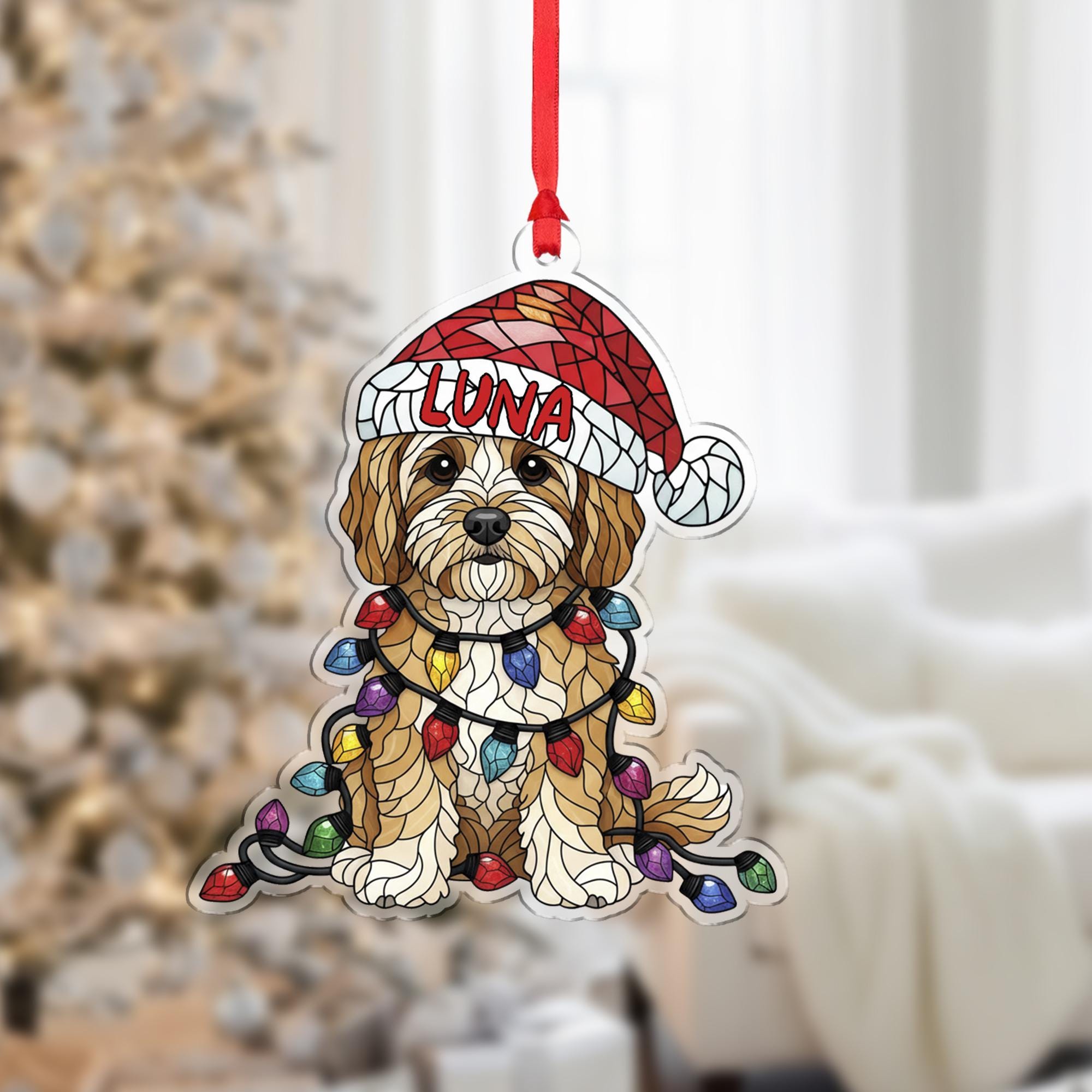 Cavapoo Christmas Ornament – Personalized Dog Decoration With Santa Hat ...