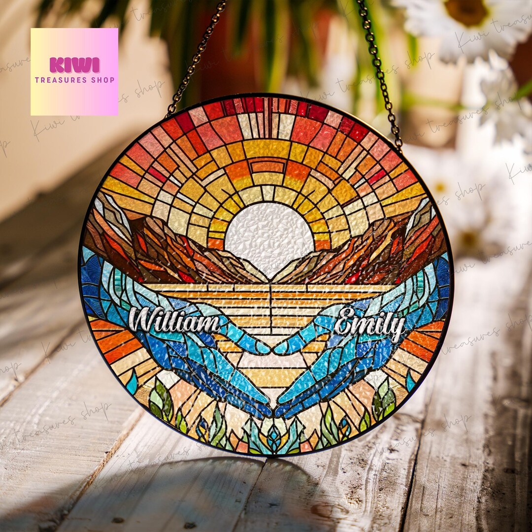Personalized Couple Sunset Glass Suncatcher Couple Anniversary Ornament ...