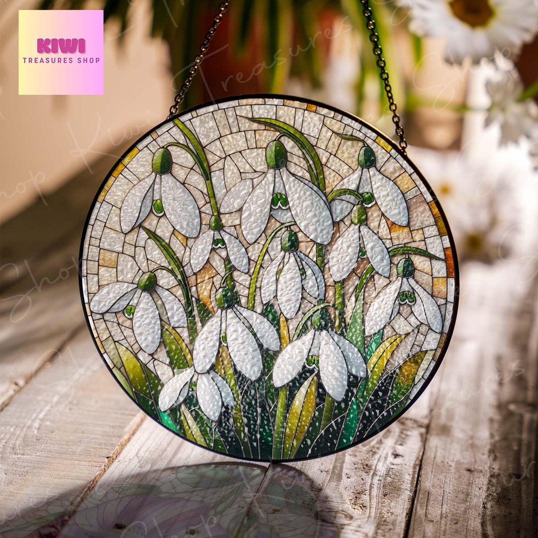 Snowdrop Flowers GLASS Suncatcher Hanging, Snowdrop Flower Glass ...