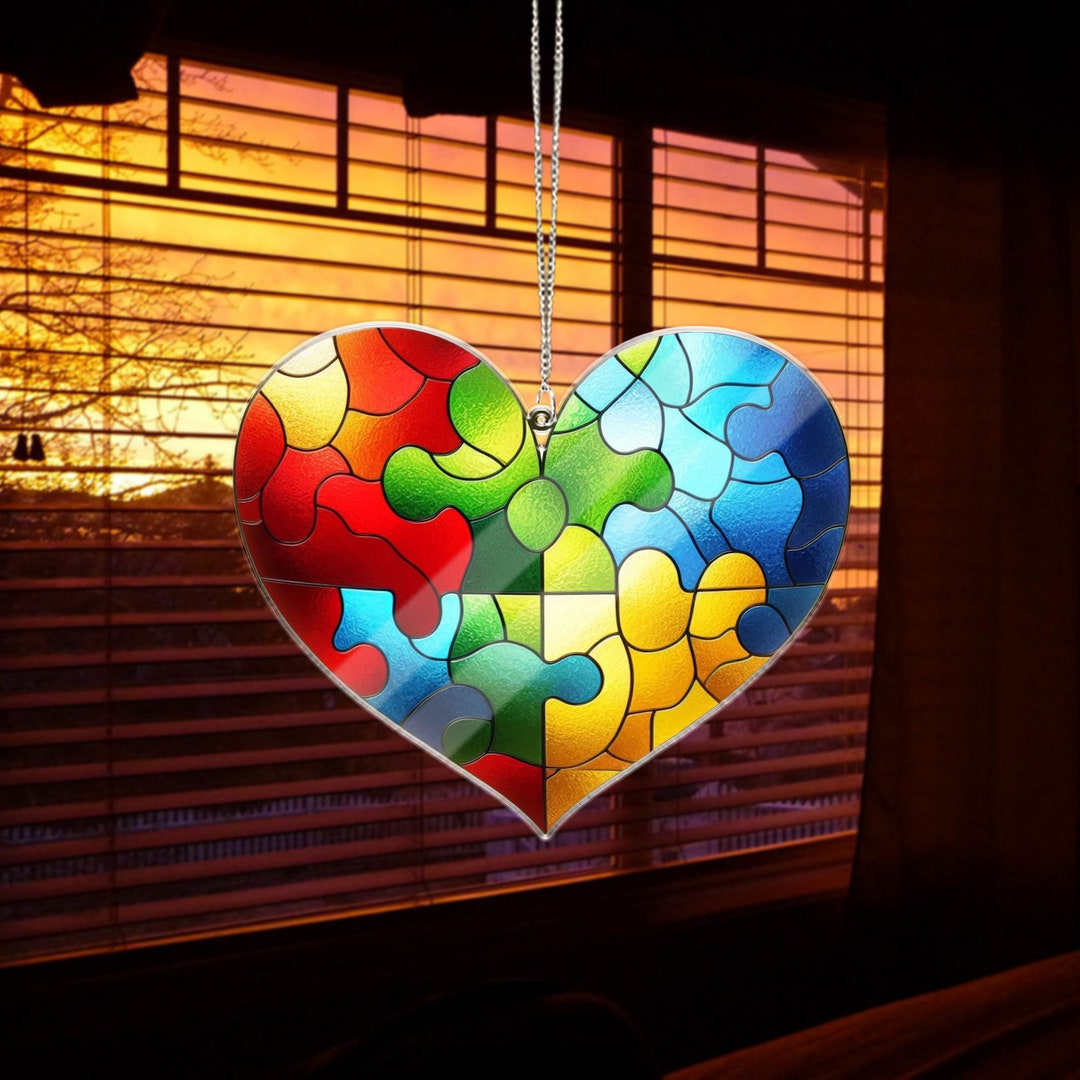 Autism Heart Acrylic Window Hangings, Special Education Gift, Faux ...
